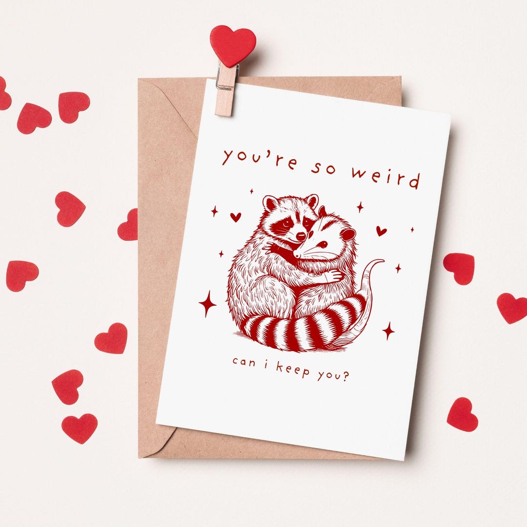 Raccoon Valentine Funny Raccoon Valentines Card for Her Feral Possum ...