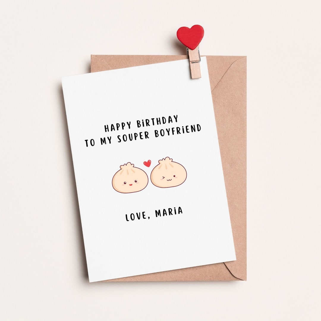 Kawaii Dumpling Birthday Card for Boyfriend, Personalized Birthday Card ...