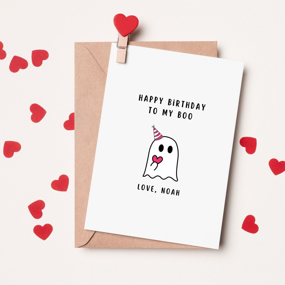 Kawaii My Boo Cute Ghost Birthday Card, Personalized Birthday Card ...