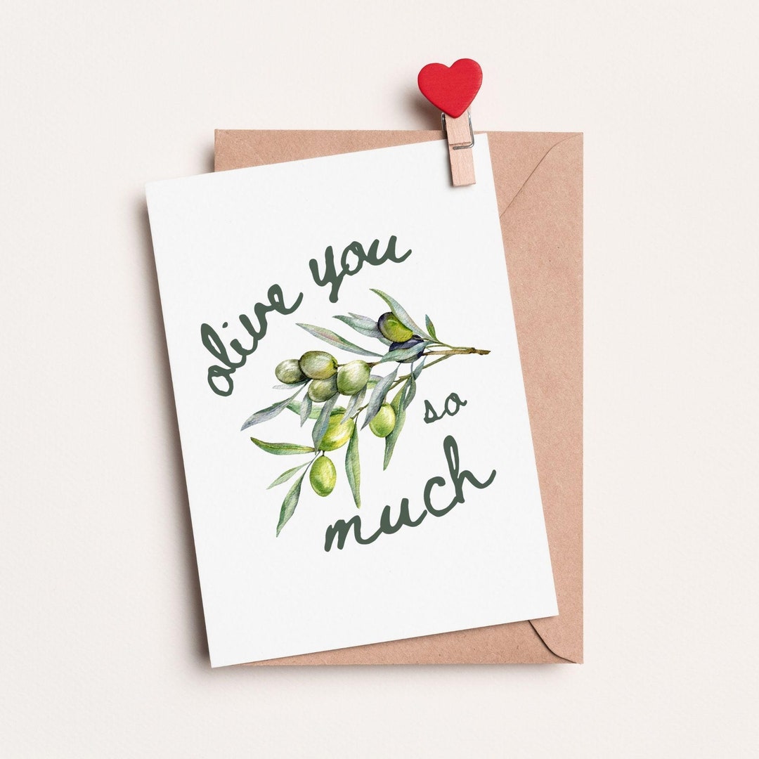Olive You Italian Theme Valentines Card for Him Valentines Card for ...