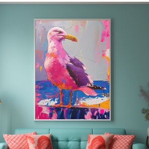 Pink Seagull Wall Art Oil Painting Print Bird Wall Art Poster - Etsy