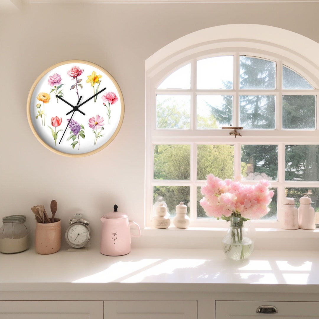 Watercolor Flowers Wall Clock, Flower Clock, Flowers Clock for Wall ...
