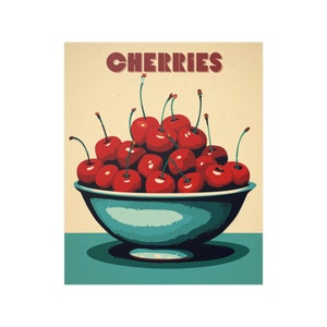 Printable Digital Cherries Retro Art Poster of Cherries in Bowl ...