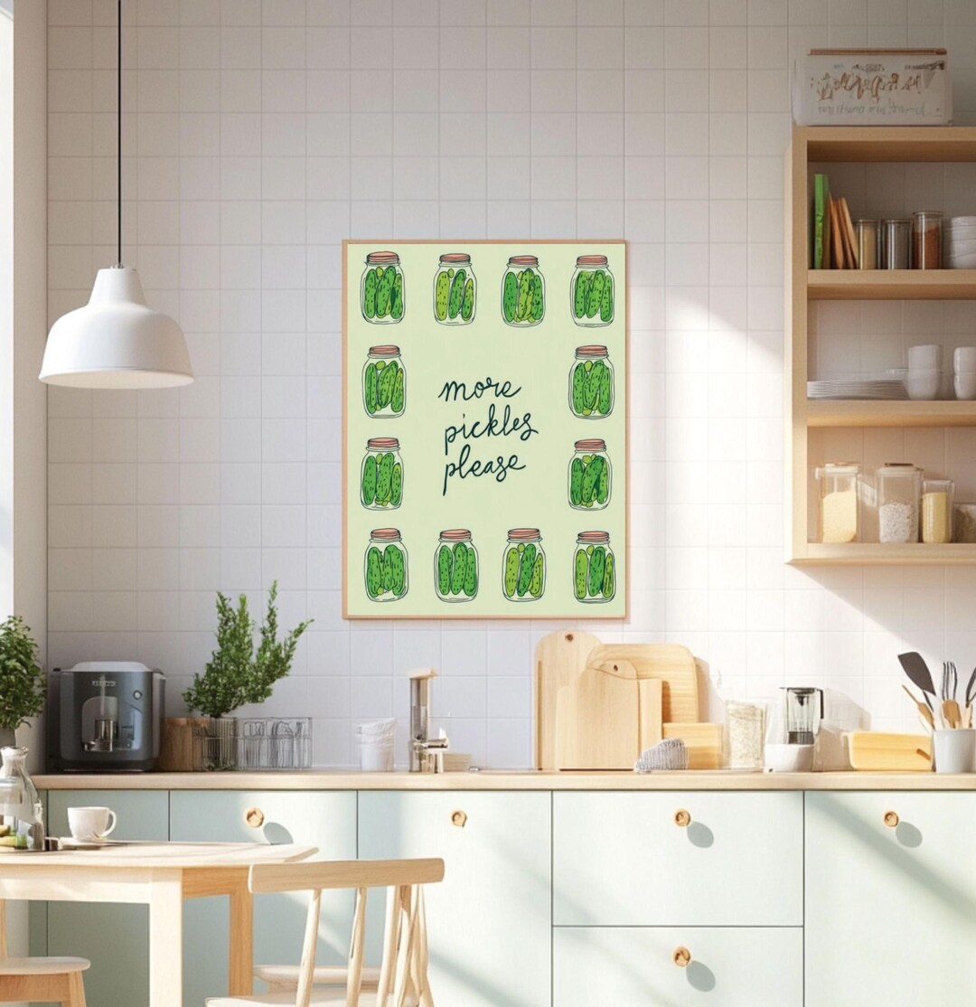 More Pickles Please Poster - Kitchen Decor, Funny Pickles Wall Art, Fun ...