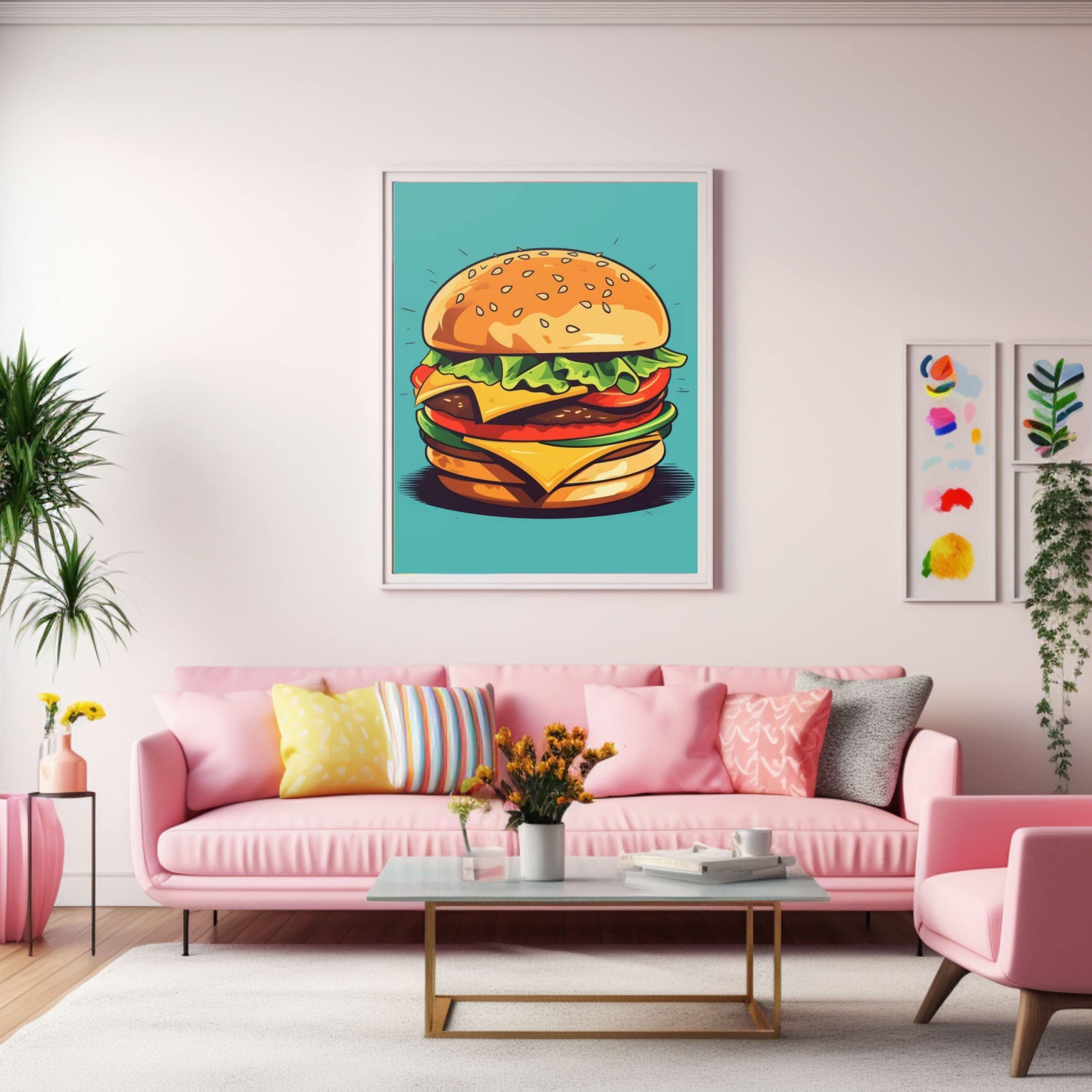 Retro Style Cheeseburger Poster, Bauhaus Cheeseburger Wall Art - Etsy