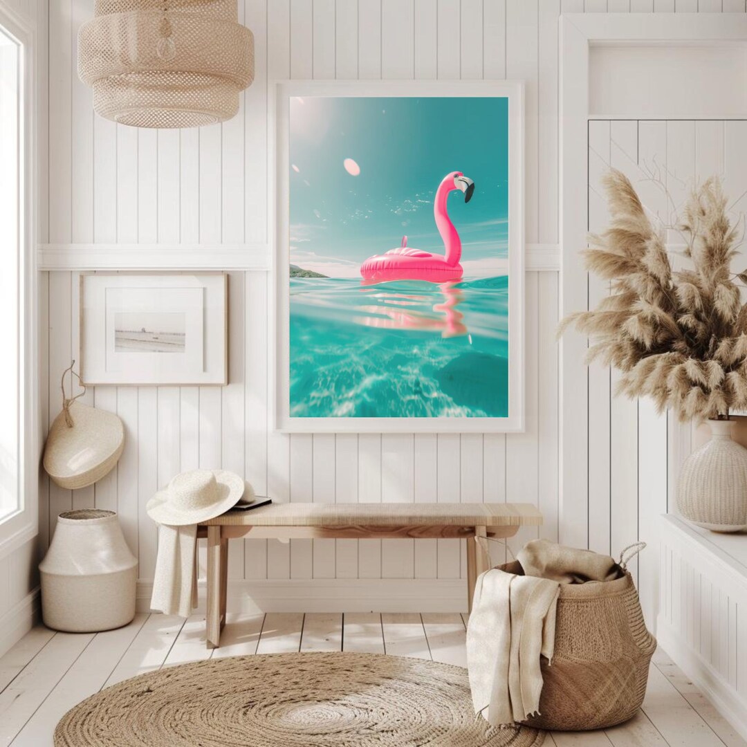 Preppy Beach Wall Art, Pink Flamingo Photo Poster, Trendy Wall Art ...