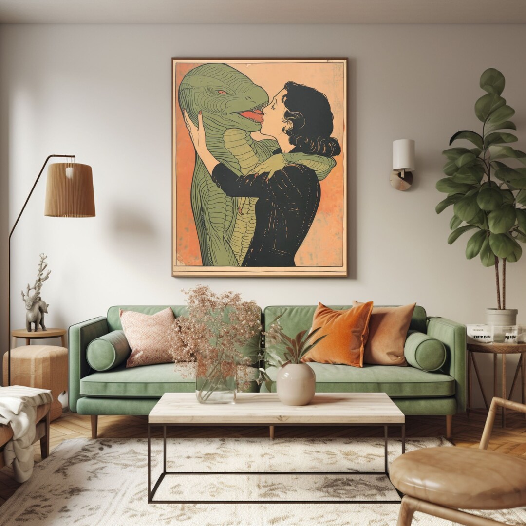 Lizard Kiss Girl Wall Art Lizard Wall Art Creepy Vintage Wall Art Scary ...