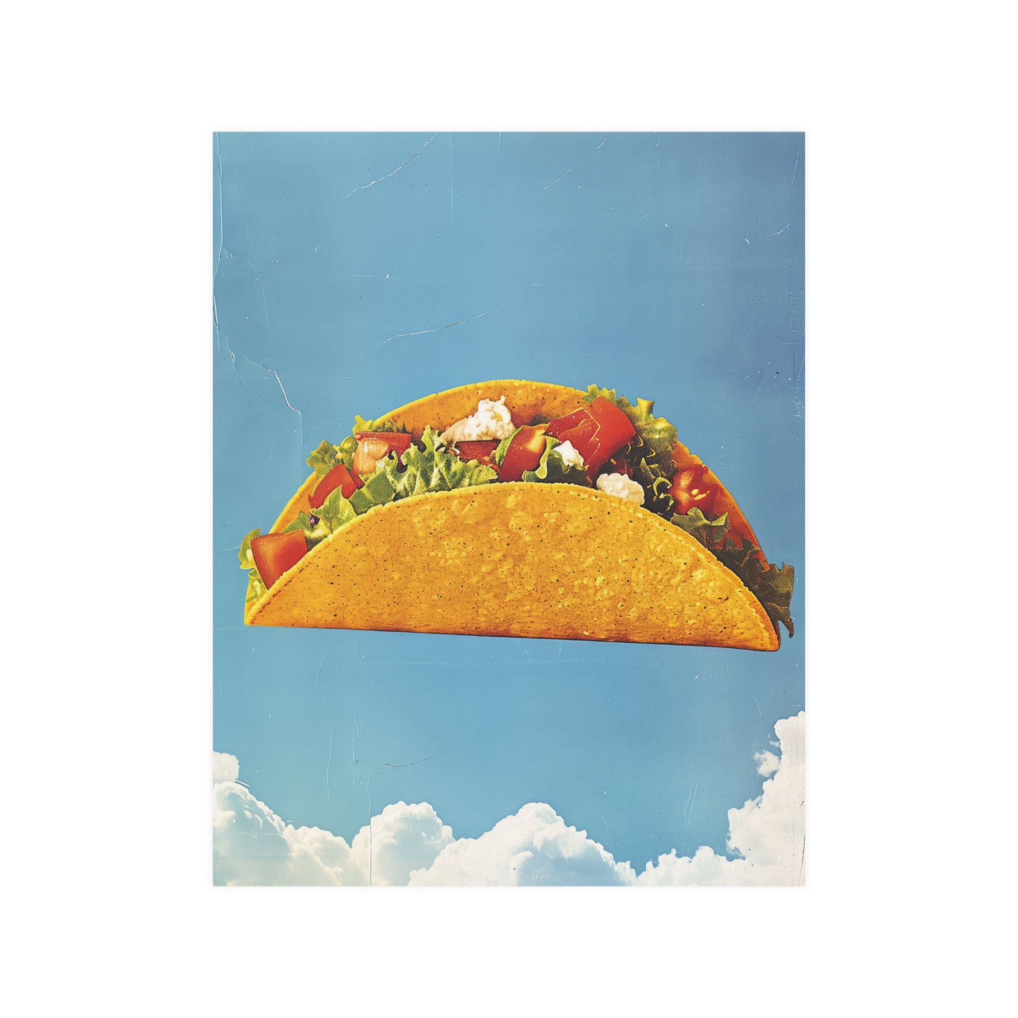 Flying Taco Wall Art, Retro Taco in the Sky Poster, Vintage Taco Wall ...