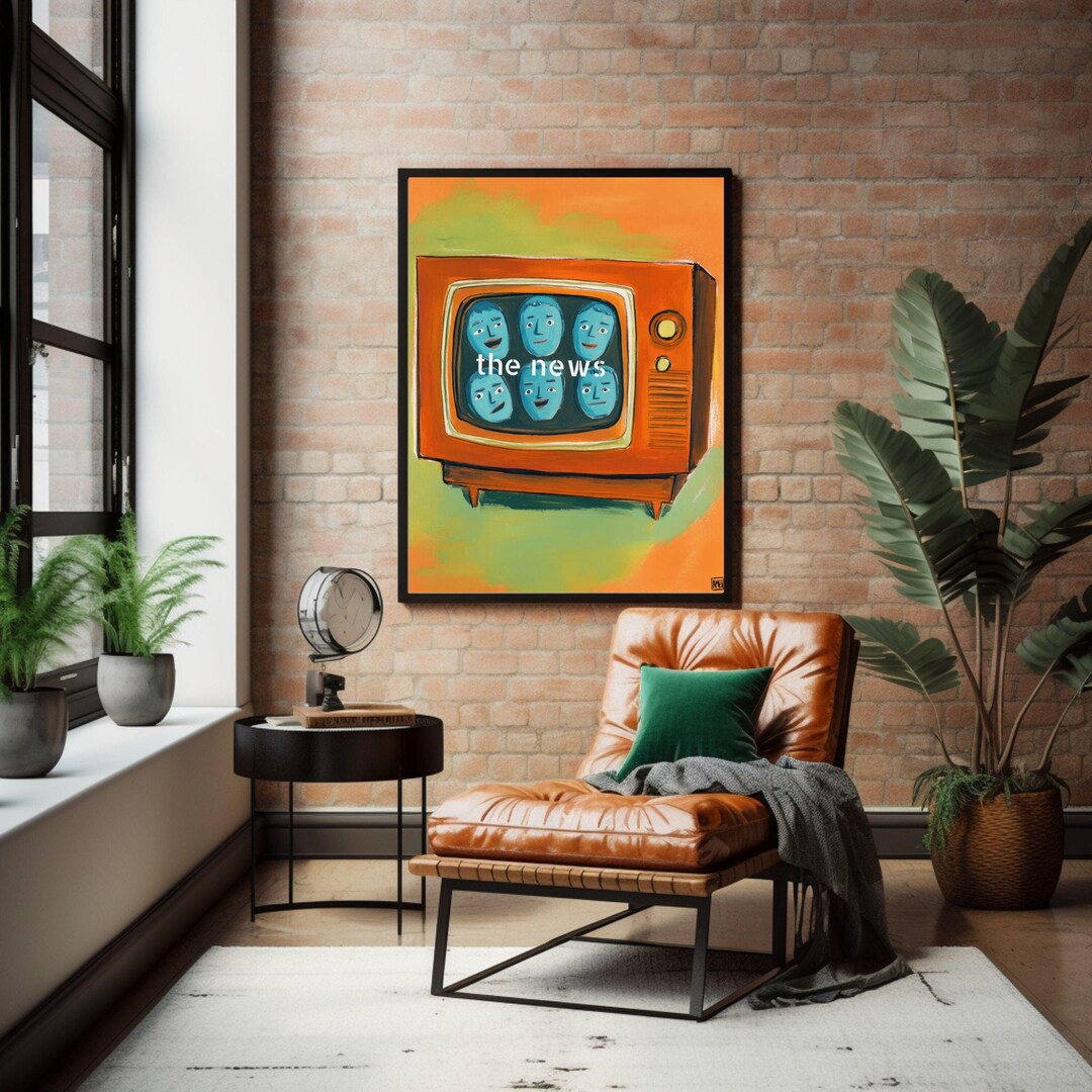 Retro TV Poster, Vintage Art Print, TV News Wall Art, Original Artwork ...