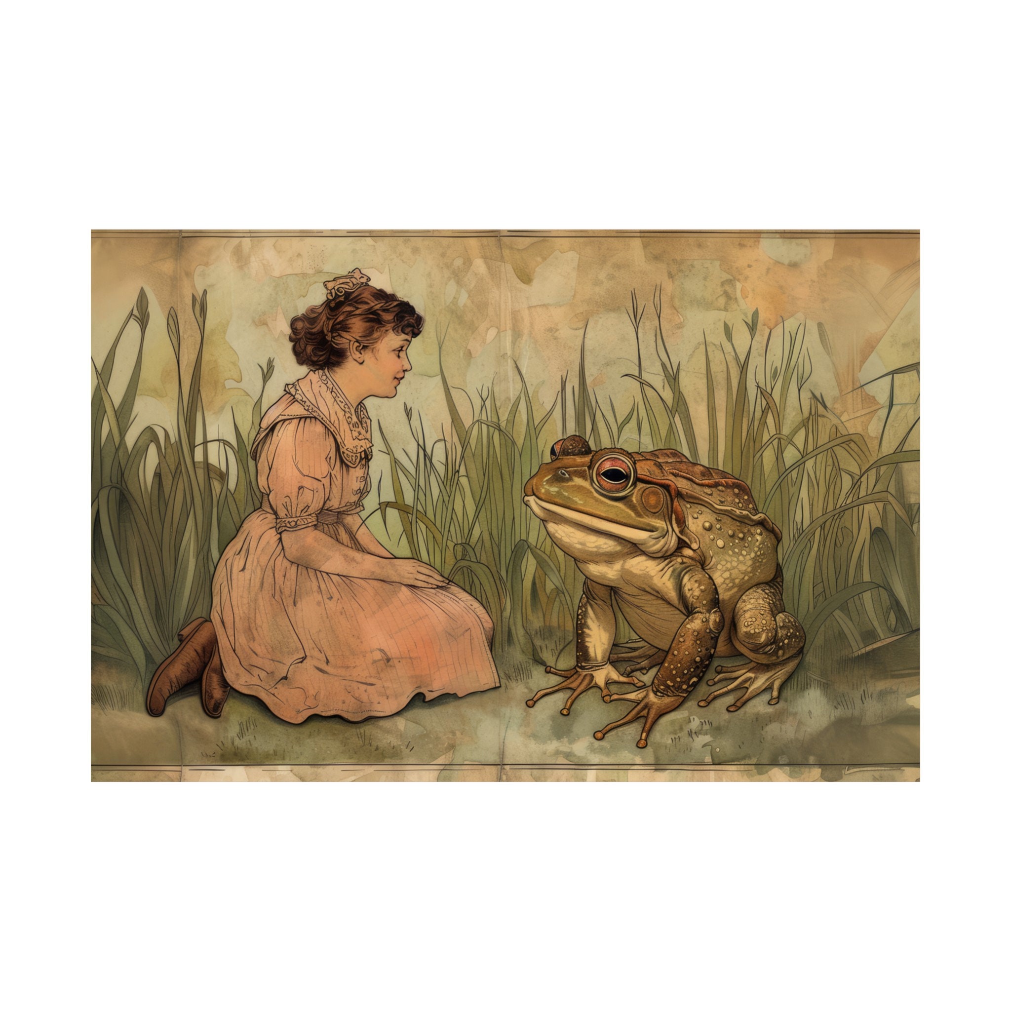 Antique Wall Art a Woman and a Frog Wall Art Vintage Print Antique ...