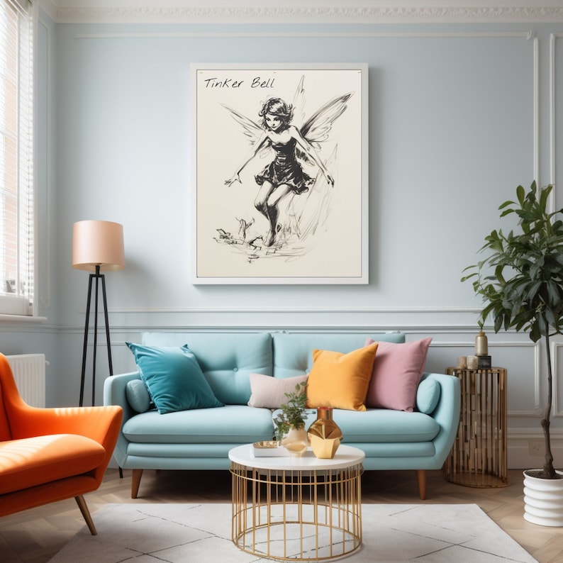 Tinker Bell Wall Art Hand Drawing Printed Poster Tinkerbell Wall Art ...
