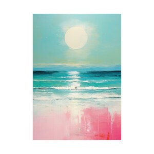 Pink Beach Aqua Teal Sunset Wall Art, Light Pink Poster Print - Etsy