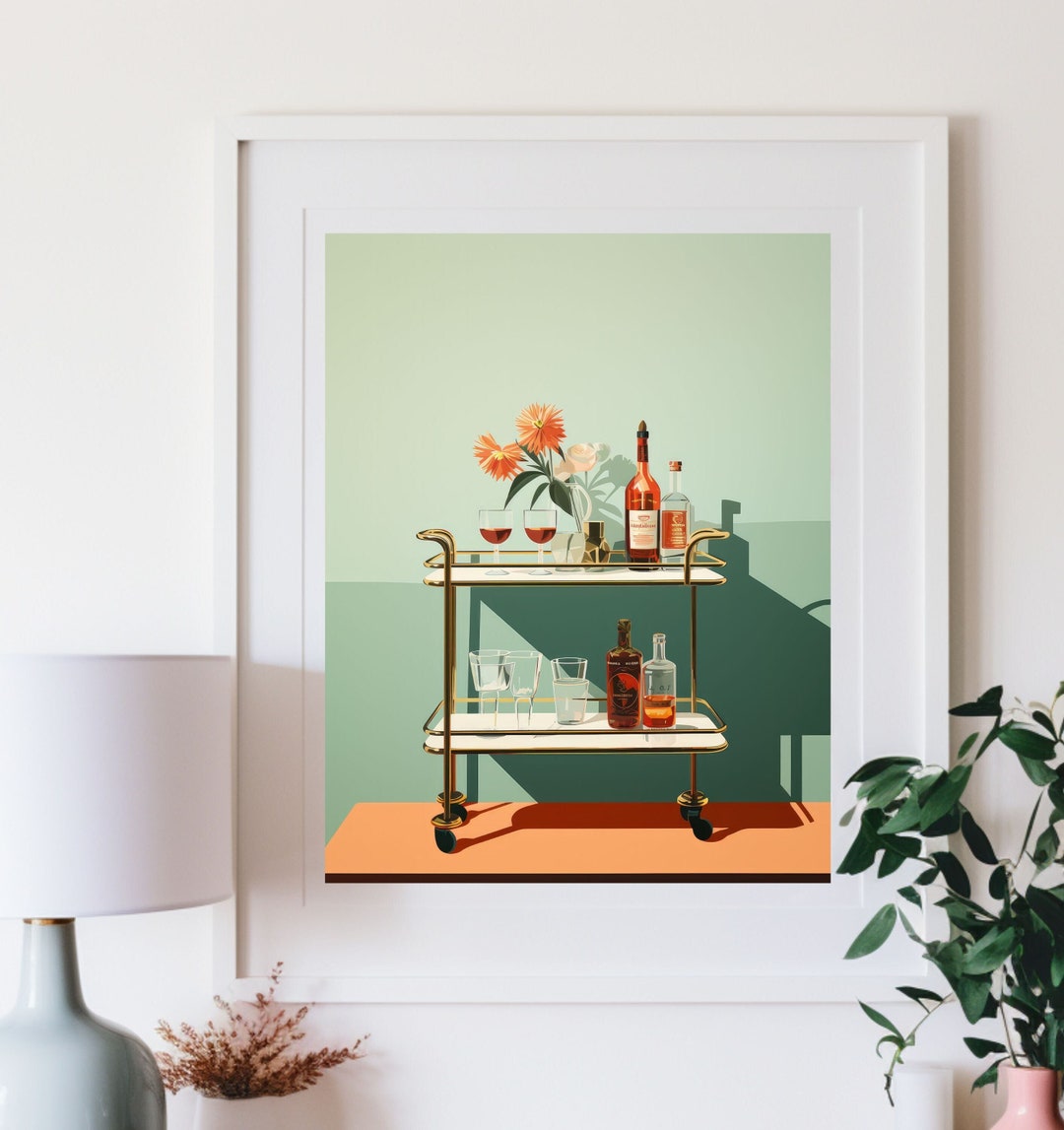 Bar Cart Wall Art Bar Cart Poster Preppy Art Print - Etsy
