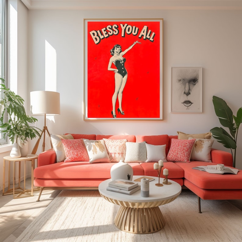 Antique Poster Pinup Vintage Art Print Bless You All Pin up Style Bless ...