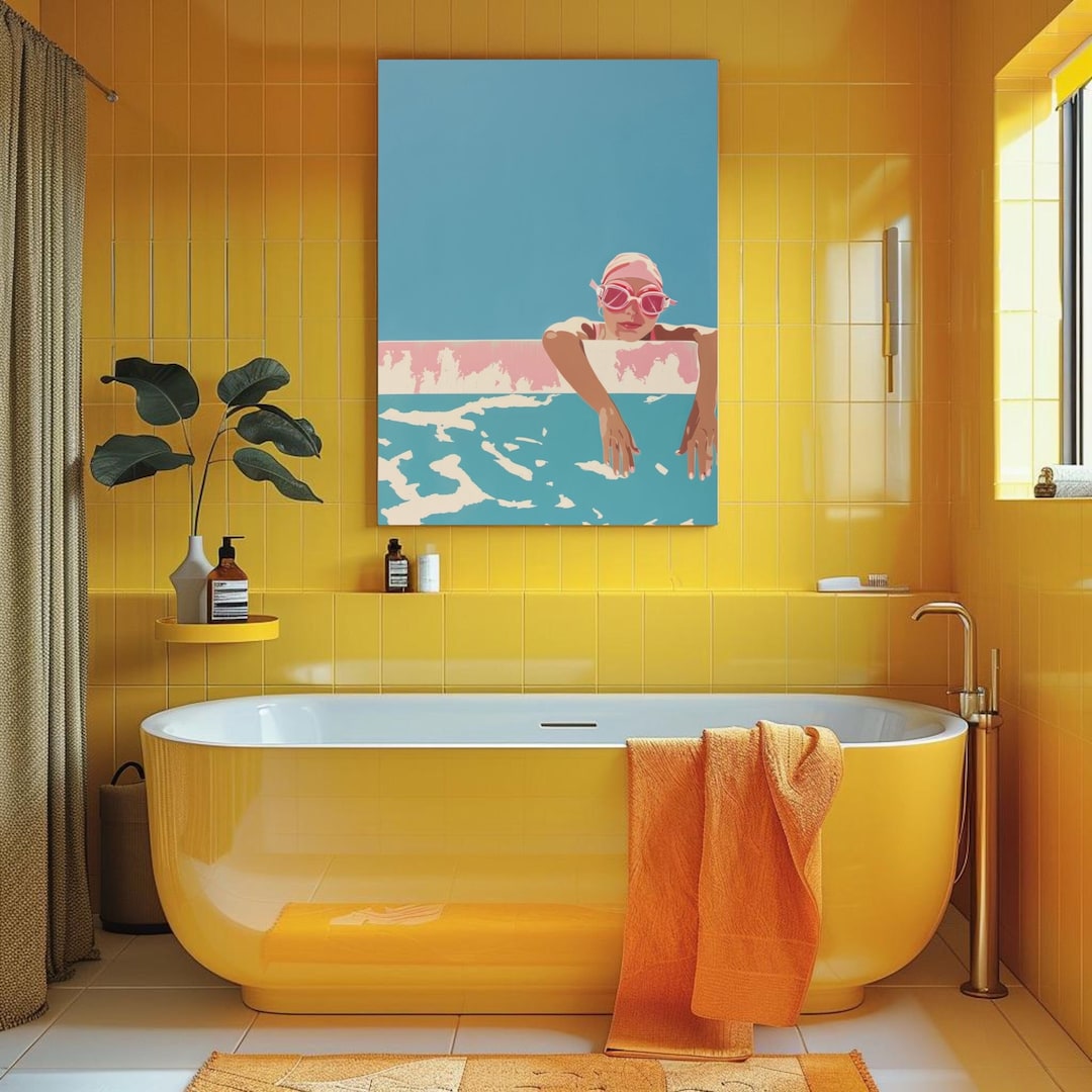 Swimming Pool Wall Art Swimming Print Swim Poster Blue and Pink Wall ...