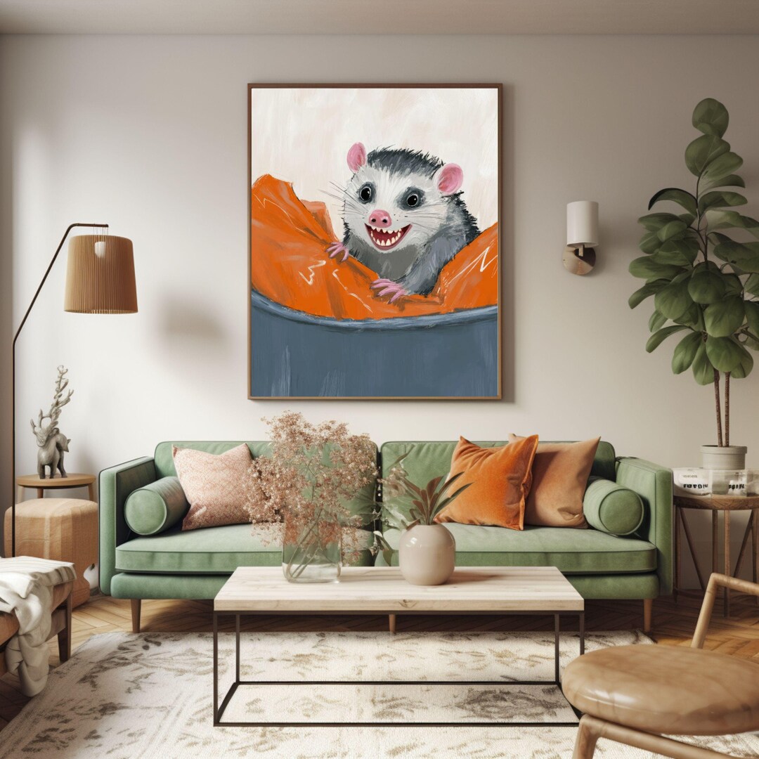 Cute Opossum Wall Art, Opossum Poster, Quirky Home Decor, Opossum Print ...