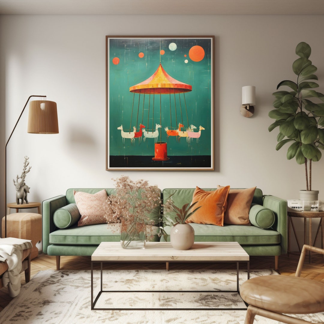 Cute Merry Go Round Primitive Style Poster Wall Art - Etsy