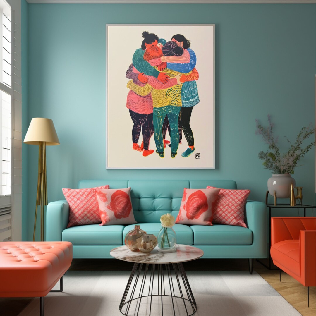 Group Hug Original Artwork Girls Hug Wall Art by Anastasia Ames ...