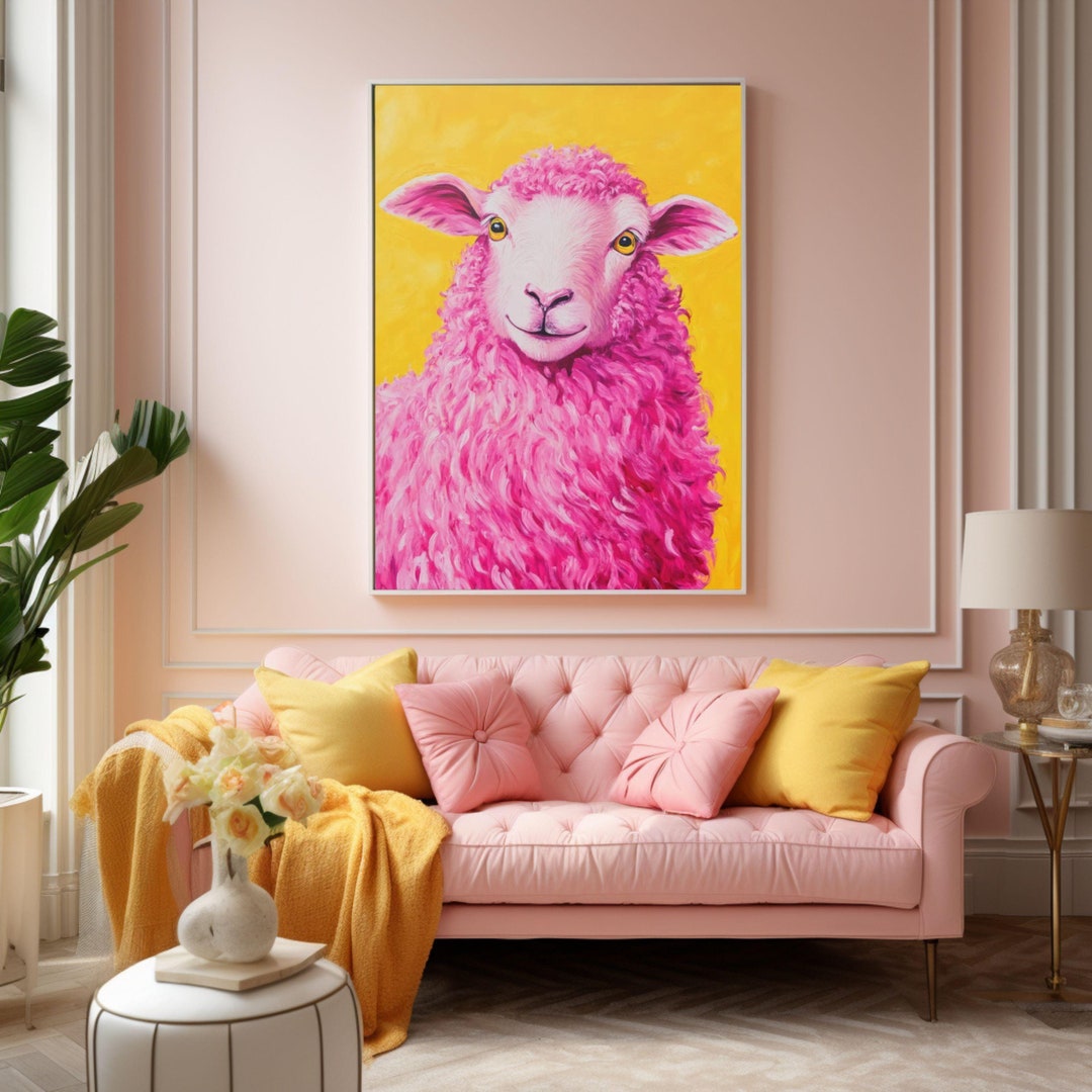Pink Sheep Wall Art Pink Wall Art Sheep Poster Cute Sheep Art - Etsy