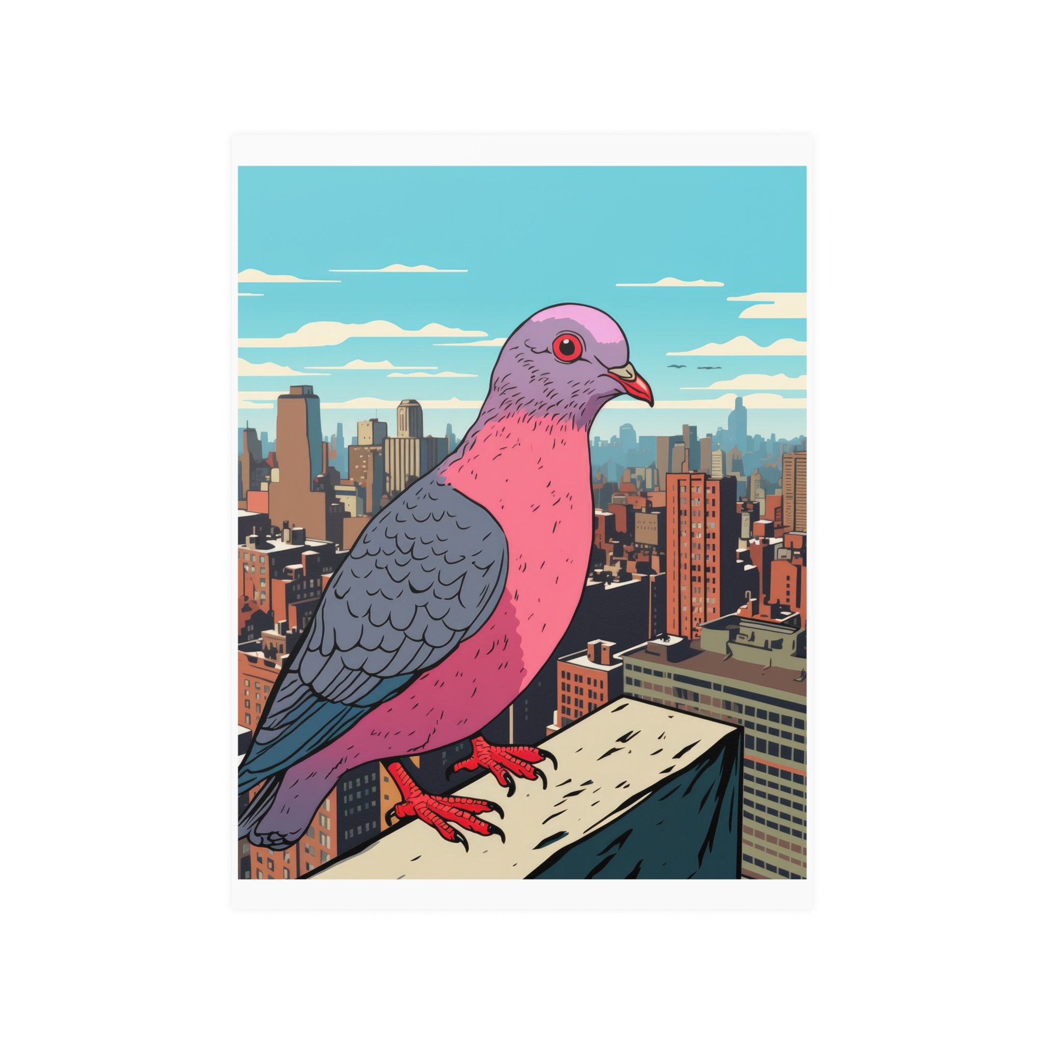 Pink New York Pigeon Wall Art New York Poster NYC Art - Etsy