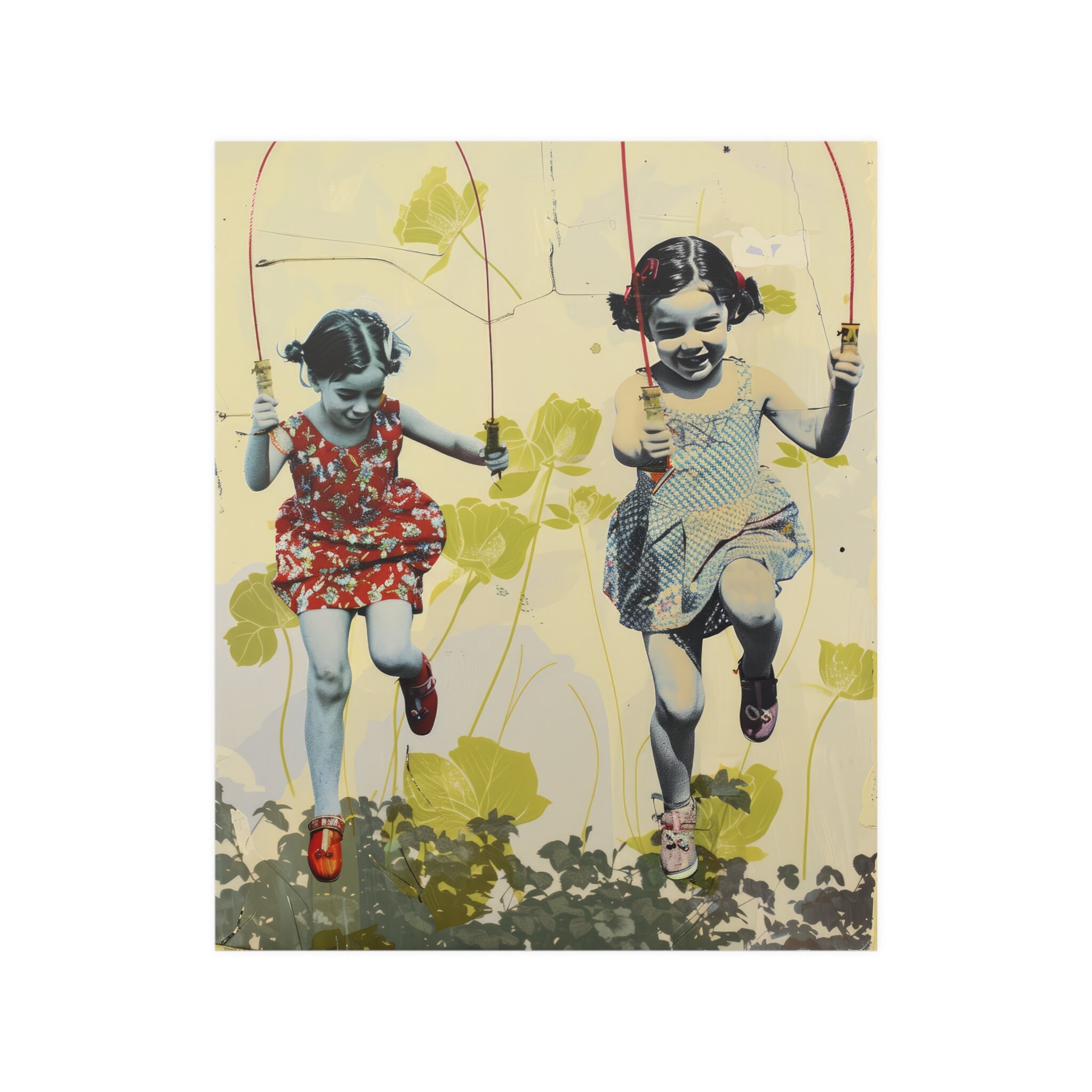 Retro Girls Jump Rope Collage Wall Art Kids Playing Print - Etsy