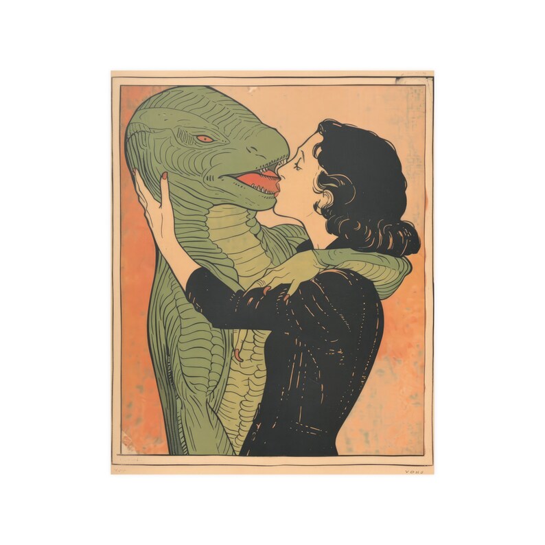 Lizard Kiss Girl Wall Art Lizard Wall Art Creepy Vintage Wall Art Scary ...