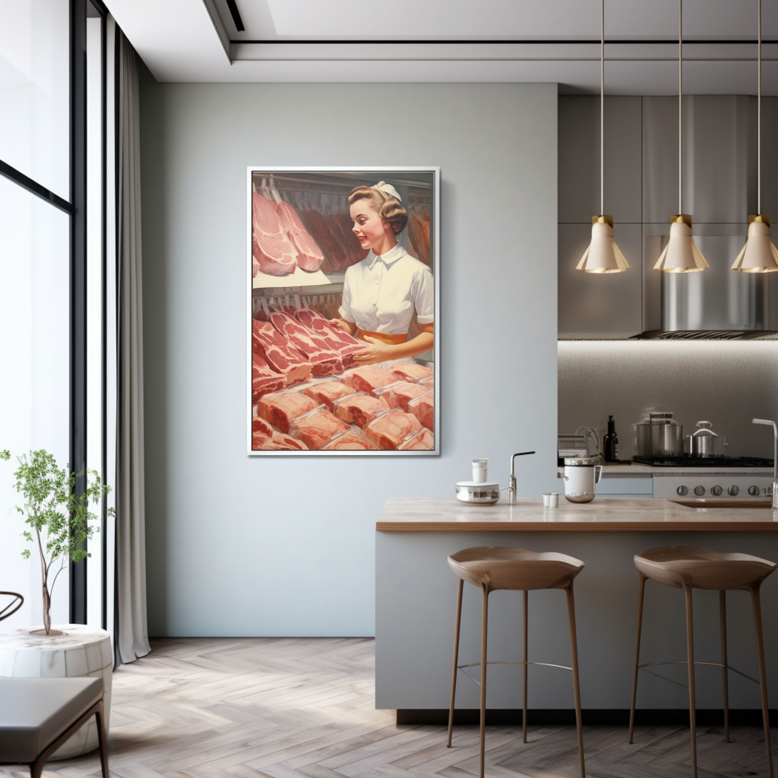 Happy Butcher Girl Wall Art Meat Poster Raw Meat Art - Etsy