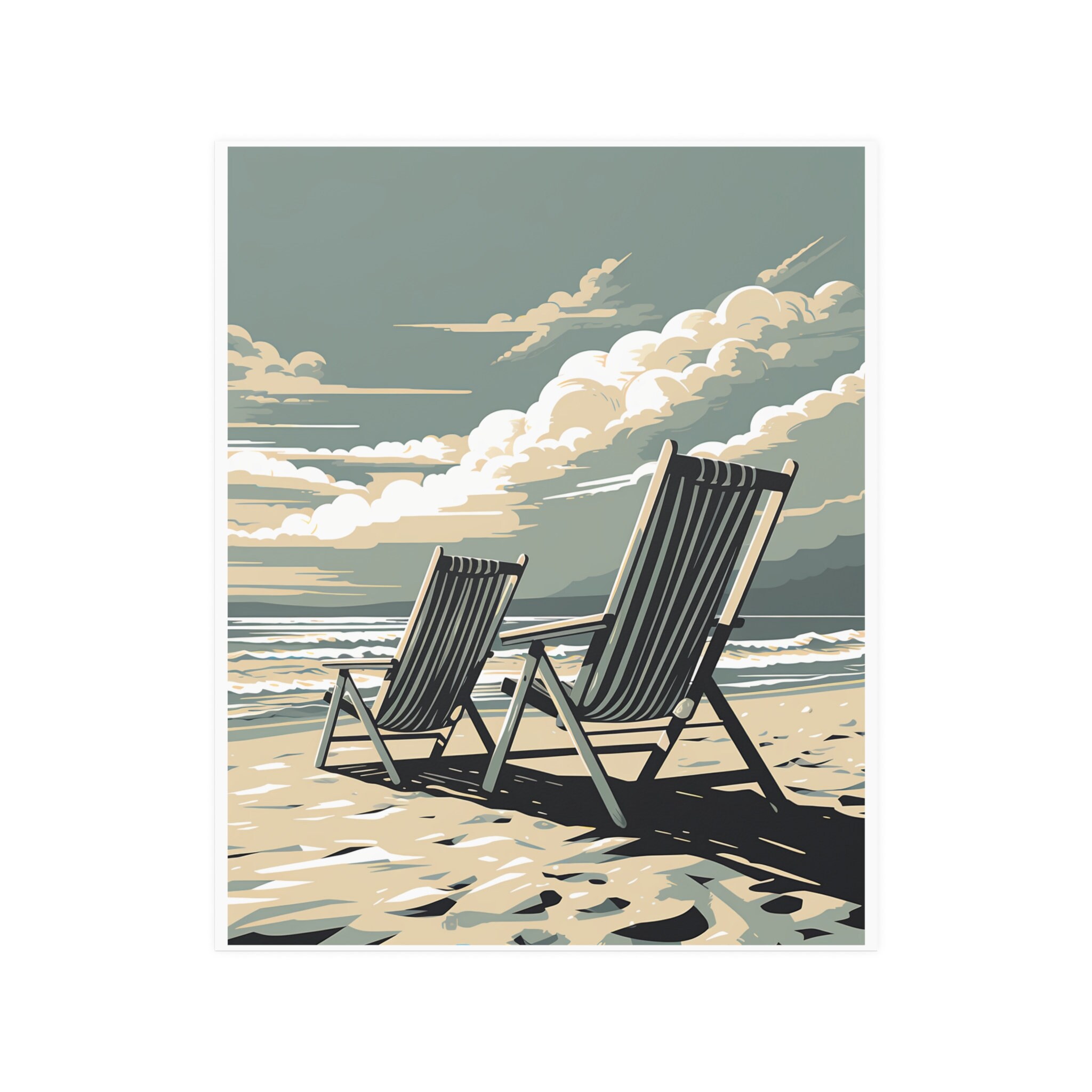 Beach Chairs Vintage Monochrome Art Poster - Etsy