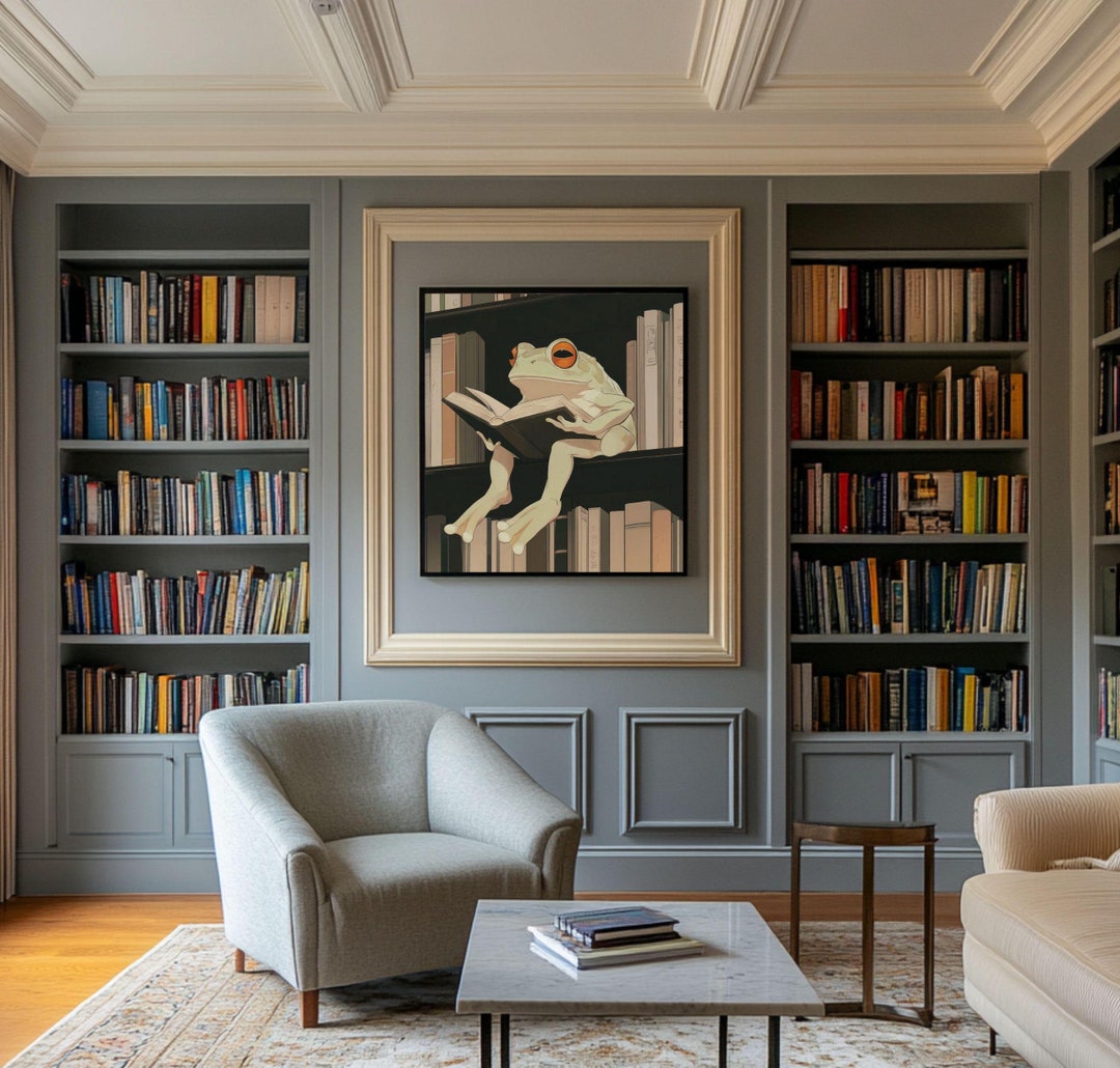 Whimsical Frog Reading Poster, Cute Decor for Book Lovers, Frog Lover ...