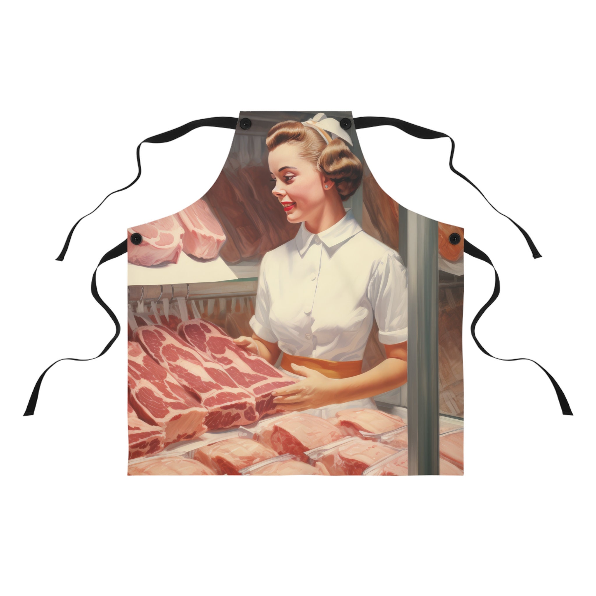 Butcher Girl Apron Retro Style Illustration Kitchen Apron - Etsy