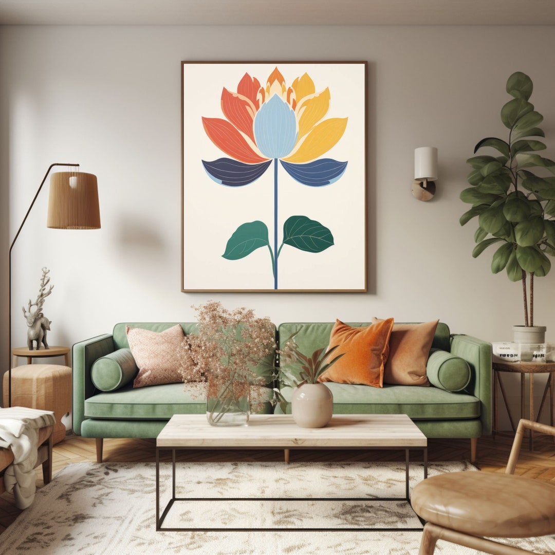Retro Lotus Flower Wall Art Lotus Wall Vintage Lotus Art Flower Poster ...