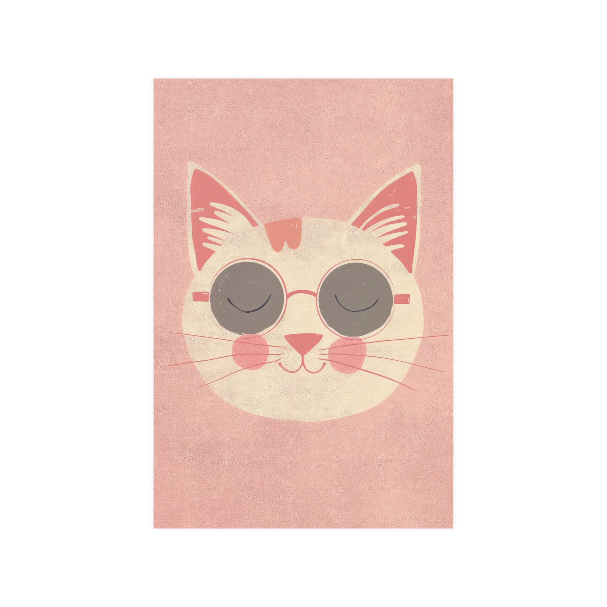 Pink Wall Art Happy Cat Poster Happy Cat in Glasses Print Cat Wall Art ...