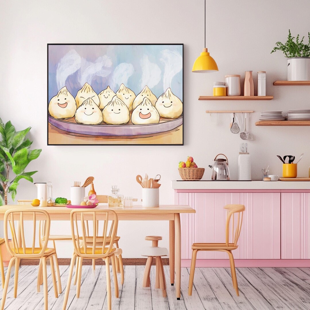 Happy Steamed Dumplings Wall Art Kitchen Poster Dumplings Print Cute ...