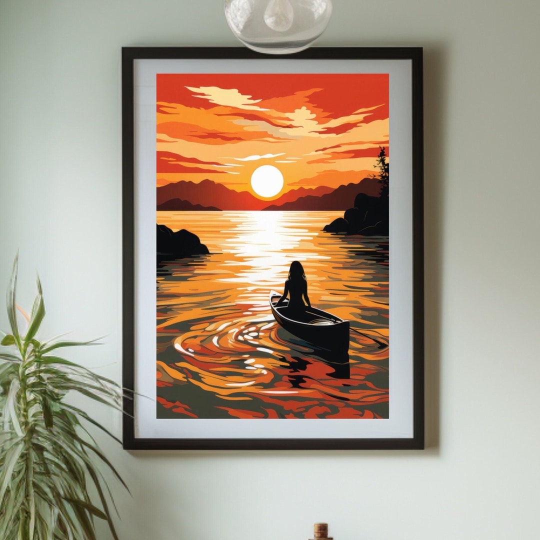 Canoe Sunset Wall Art Sunset Canoe Poster Print - Etsy