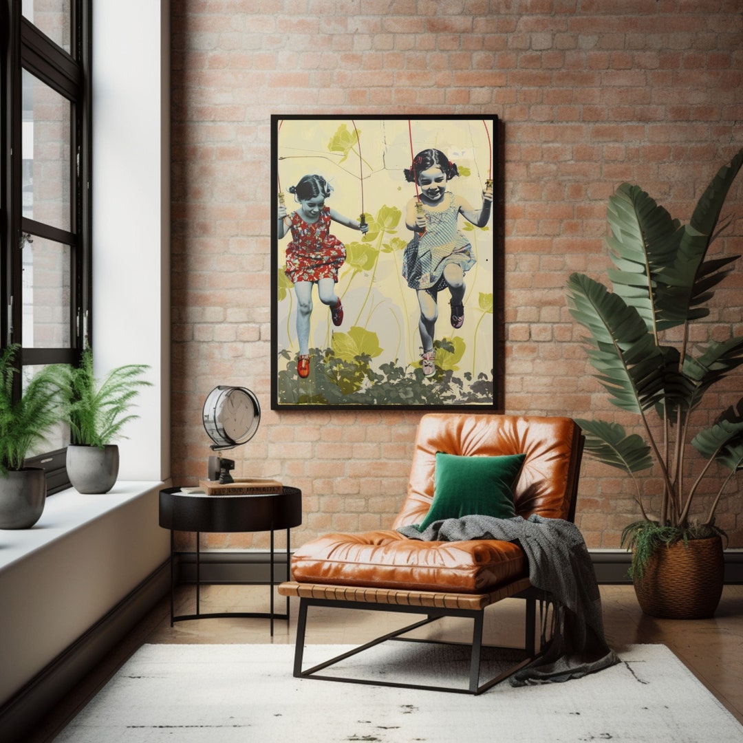 Retro Girls Jump Rope Collage Wall Art Kids Playing Print - Etsy