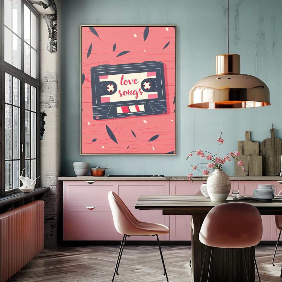 Retro Wall Art Cassette Wall Art Cute Poster Dorm Room Love Songs Print ...