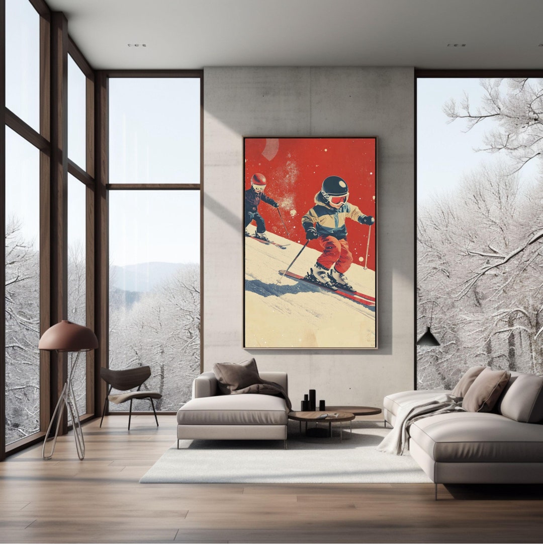 Vintage Skiing Wall Art, Retro Ski Wall Art, Skiing Kids Print, Winter ...