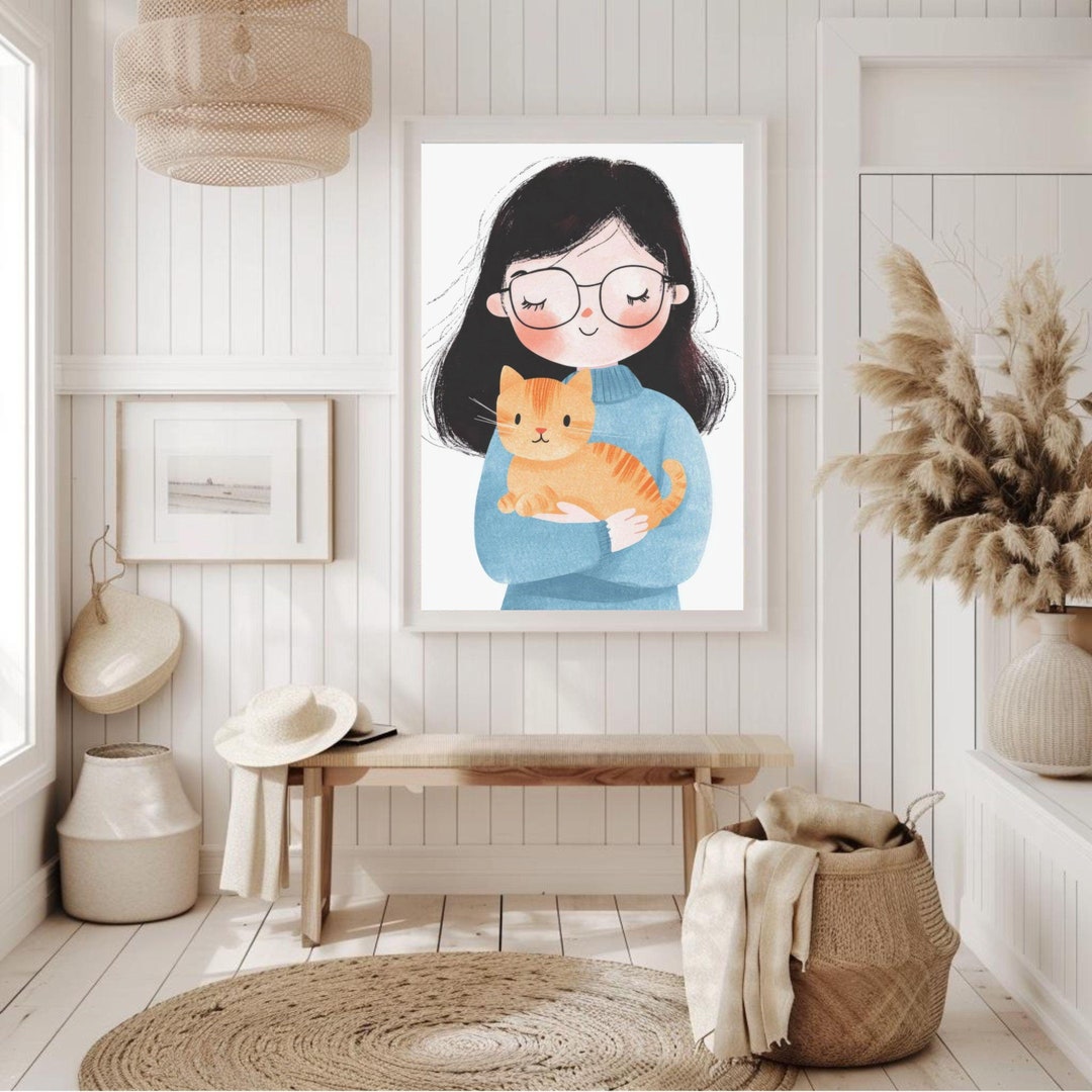 Cute Cat Wall Art, Cat Lover Gift, Cute Cat Poster, Kitty Wall Art, Cat ...