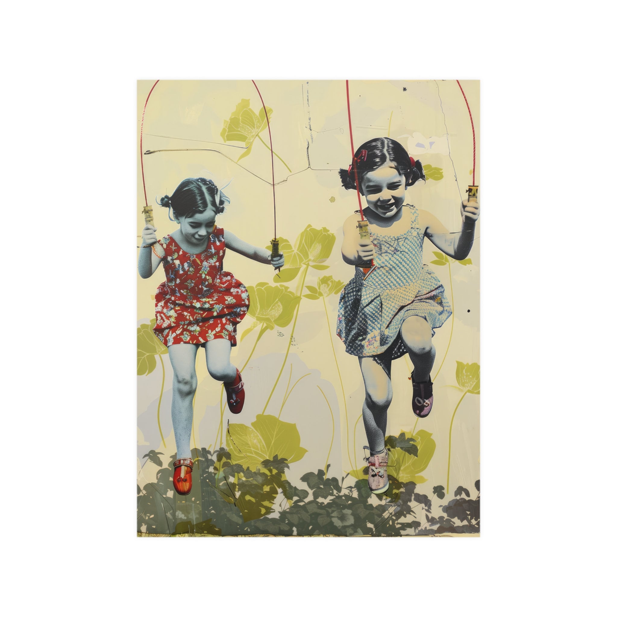 Retro Girls Jump Rope Collage Wall Art Kids Playing Print - Etsy