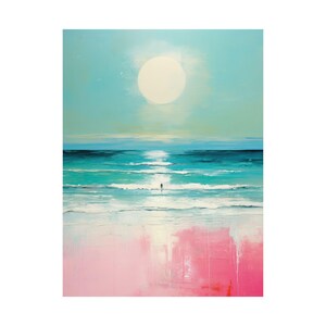 Pink Beach Aqua Teal Sunset Wall Art, Light Pink Poster Print - Etsy