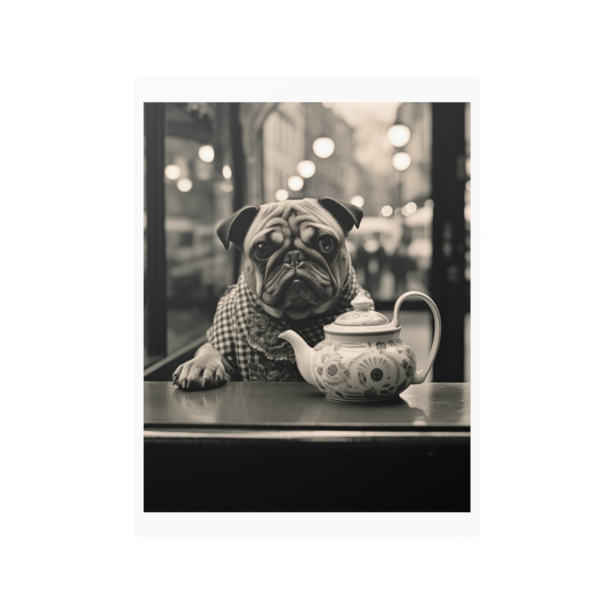 Pug and a Teapot Wall Art, Funny Black and White Pug Poster, Kitchen ...