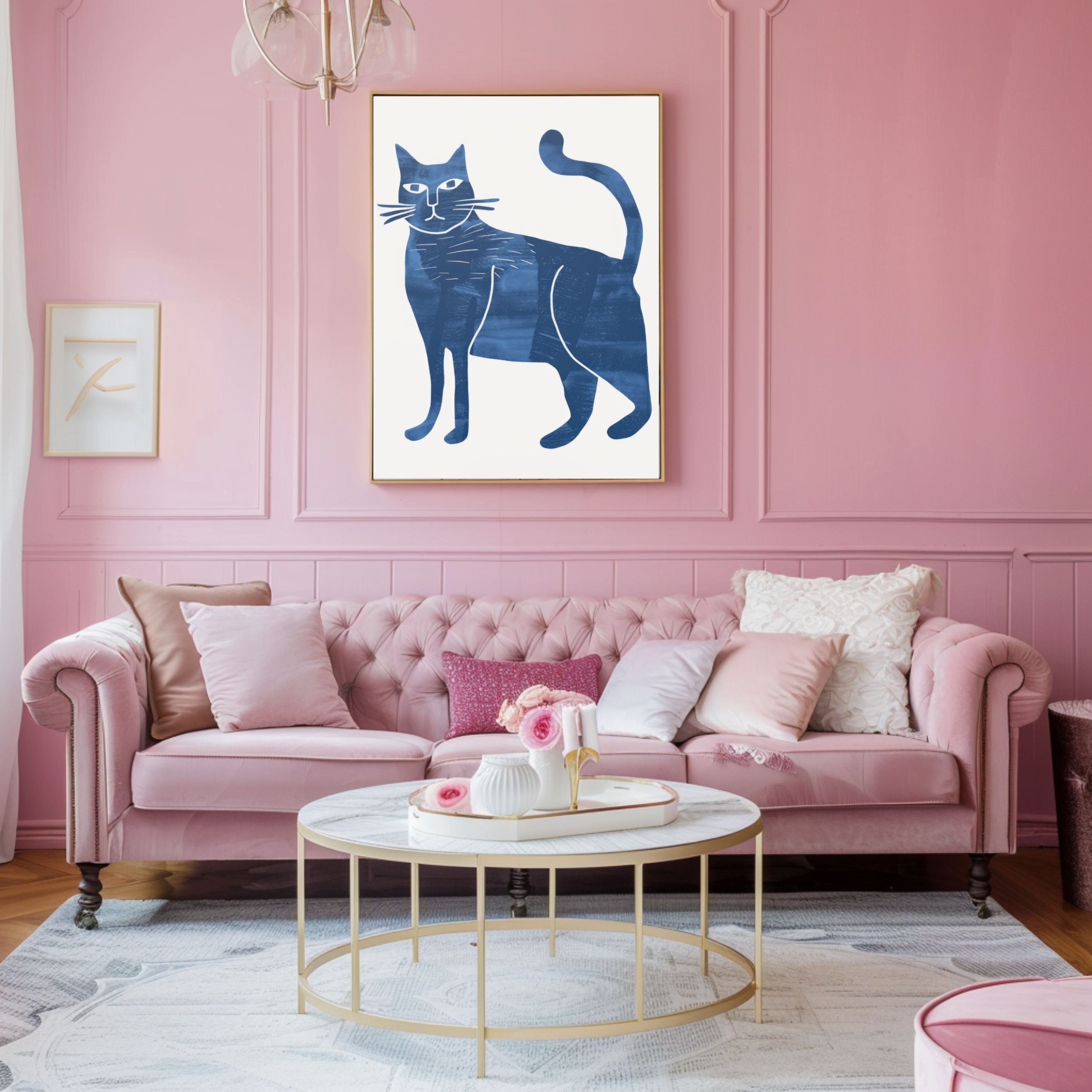 Blue Cat Wall Art Cat Poster Kitty Cat Illustration Whimsical Blue Cat ...