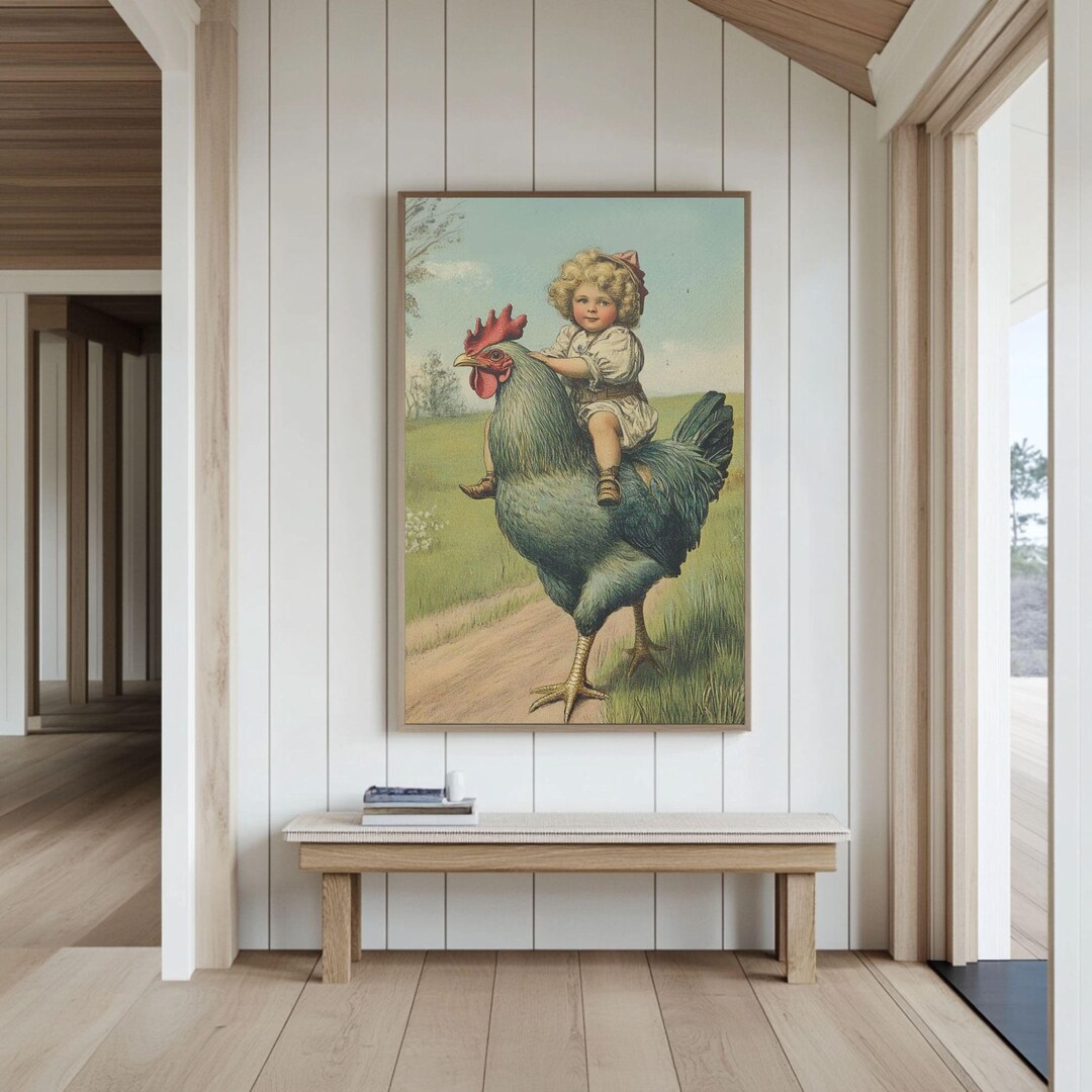 Antique Wall Art Girl on a Rooster Wall Art Antique Poster Child and ...