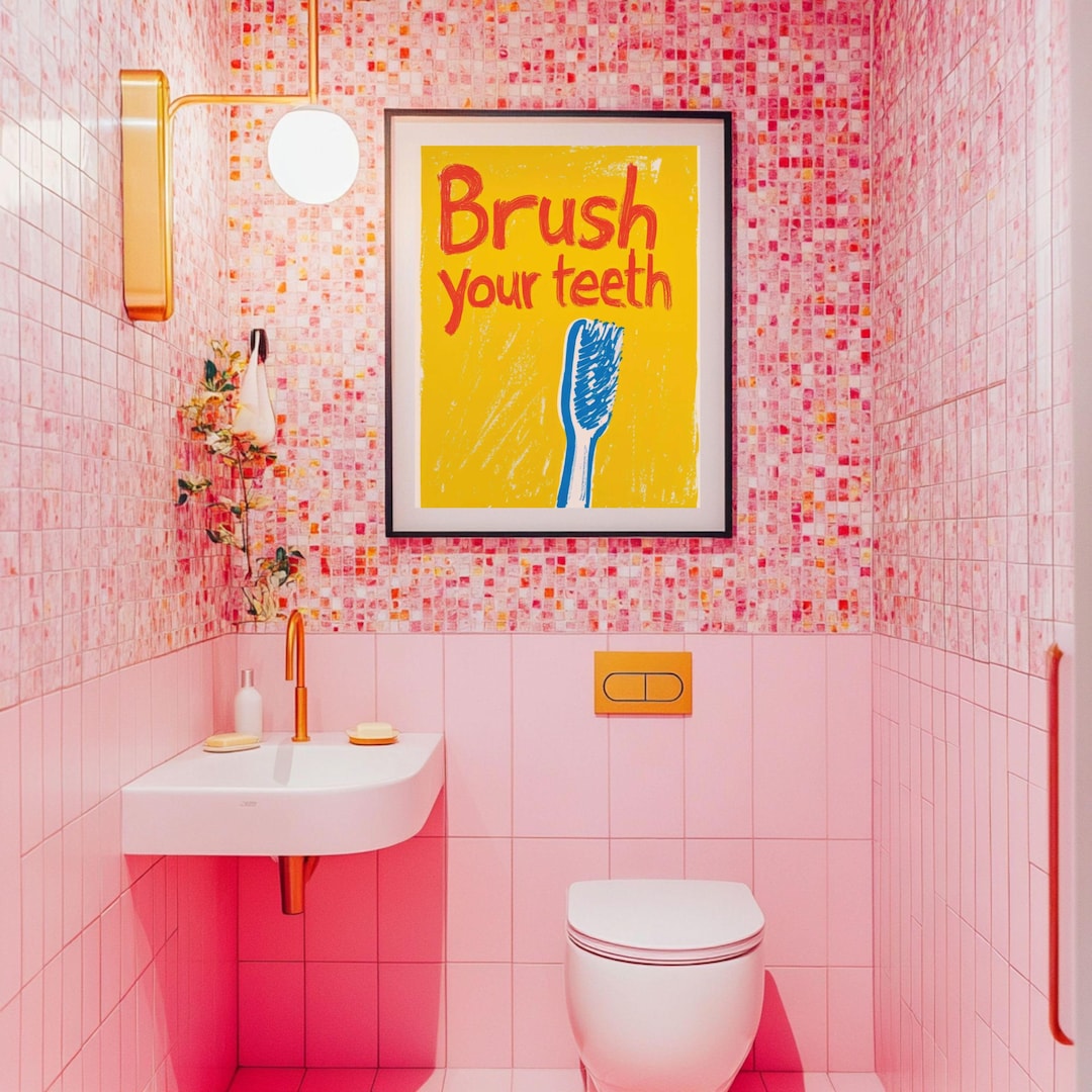 Brush Your Teeth Poster Toothbrush Wall Art, Fun Bathroom Decor ...