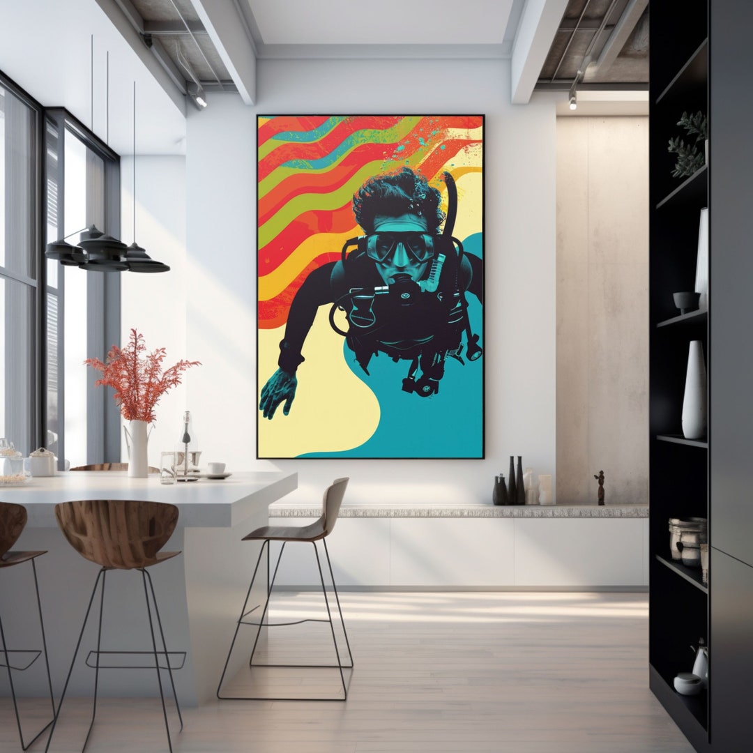 Diver Wall Art Scuba Dive Snorkeling Wall Art Poster Retro Scuba Diver ...
