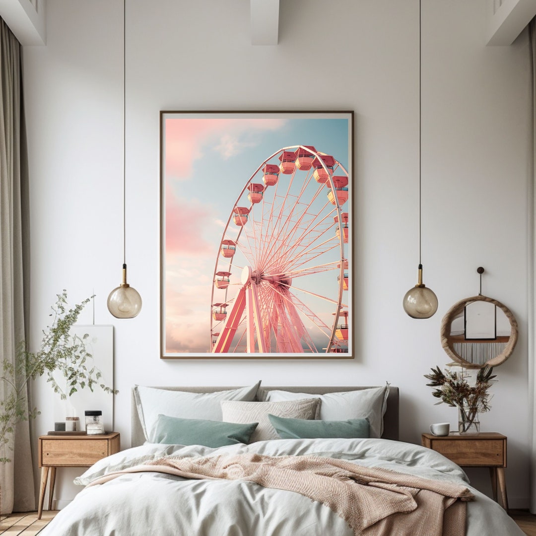 Pink Ferris Wheel Wall Art Dorm Room Poster Light Pink Art - Etsy