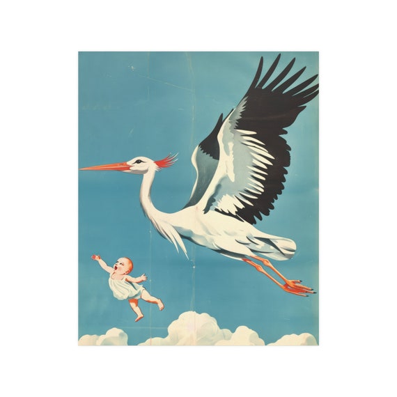 Vintage Storch Mit Baby Baby Und Storch Vintage Märchenillustration