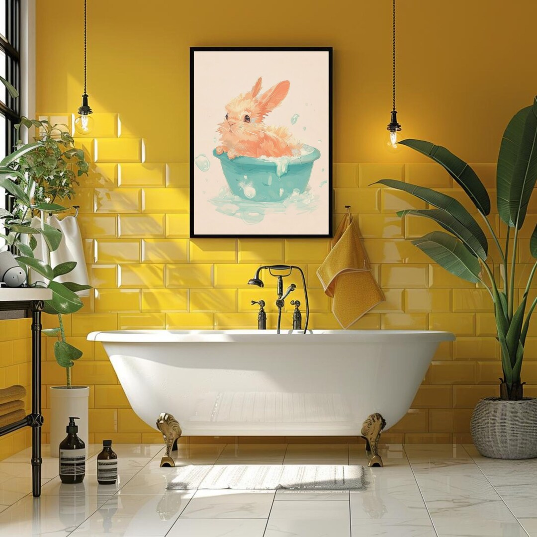 Bathing Bunny Wall Art Bathroom Wall Art Bathtub Print Cute Bathroom ...