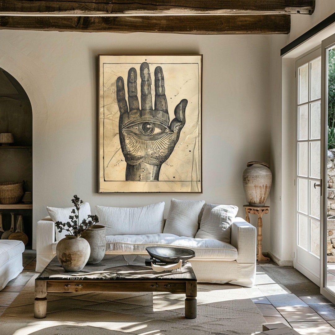 Antique Wall Art Alchemy Poster Hand Print Eye on a Hand Wall Art Magic ...