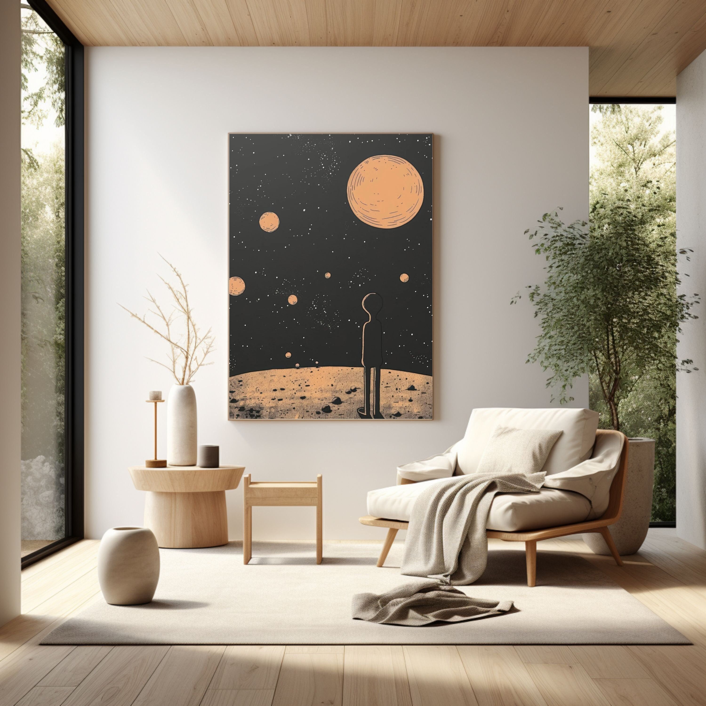 UFO Wall Art Space Alien Wall Art Moon Print Outer Space Poster - Etsy